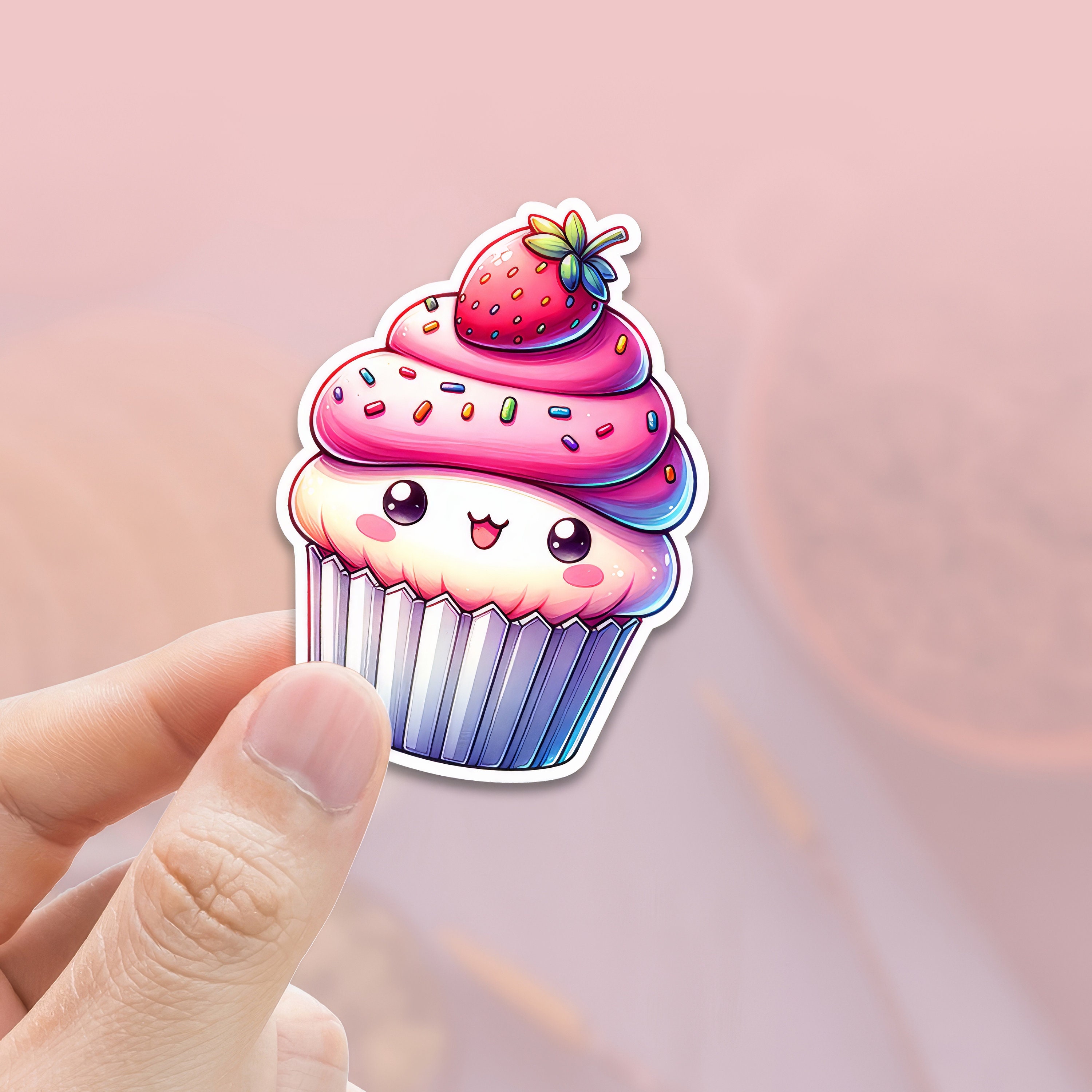 Cute Kawaii Cupcake Clipart, Watercolor Clip Art, Birthday Cake Clipart ...