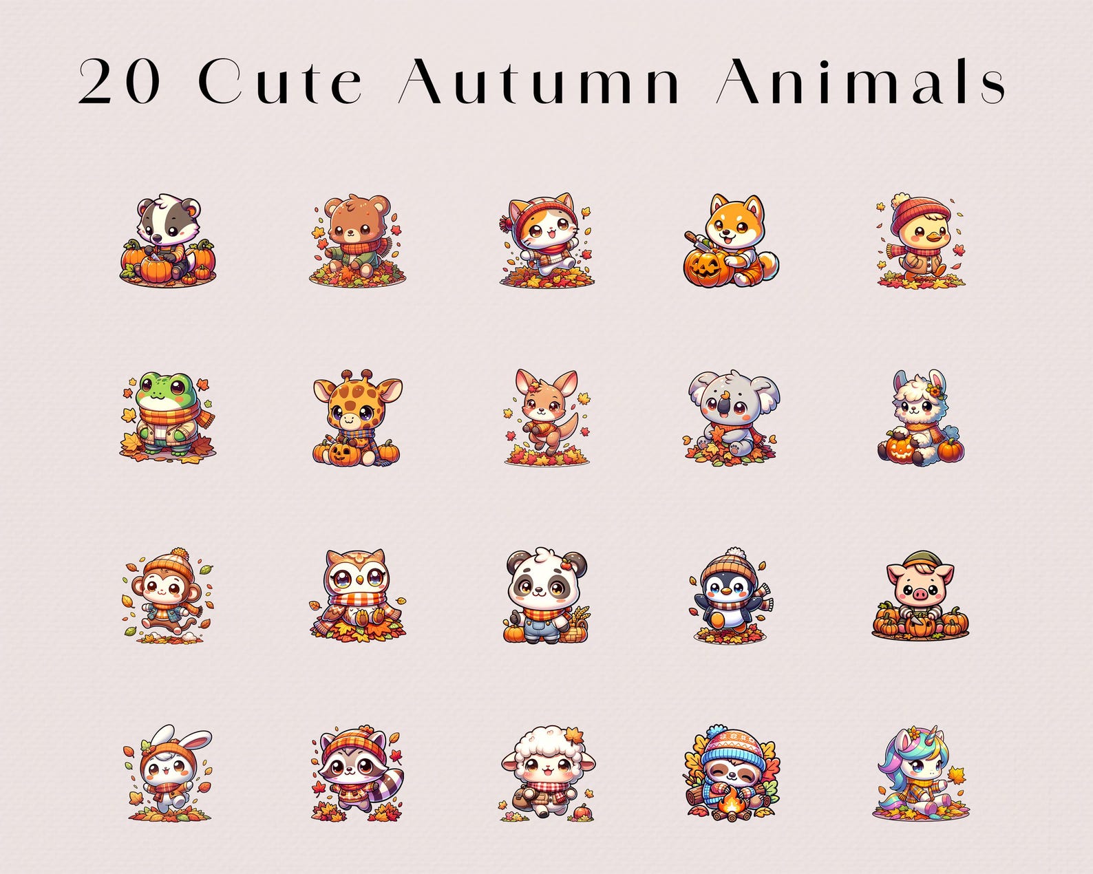 Kawaii Autumn Animals Clipart Fall Clipart Leaf Pumpkin Clipart ...