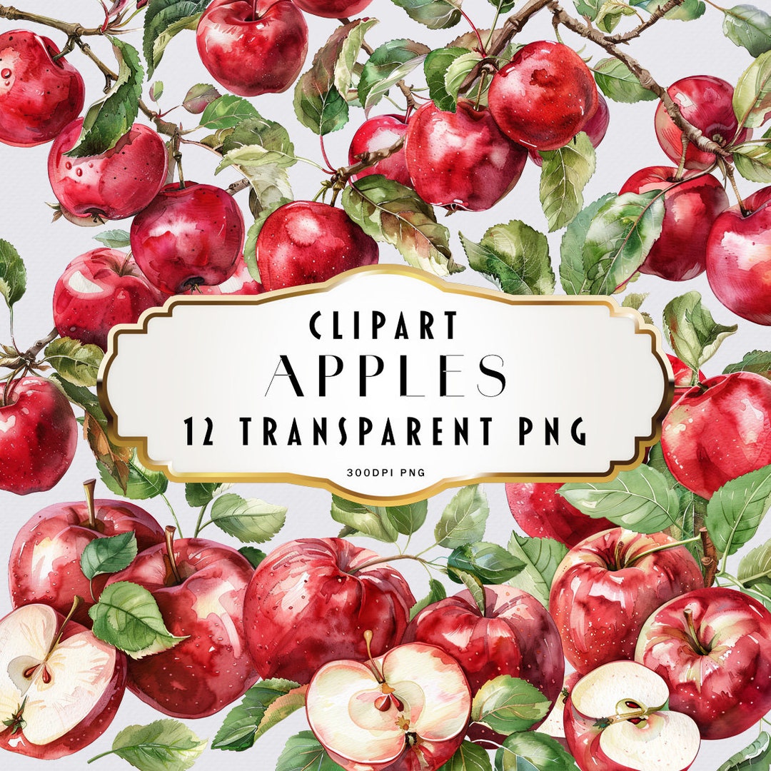 Watercolor Apples Clipart, Summer Clip Art, Floral Clipart Set, Apple ...