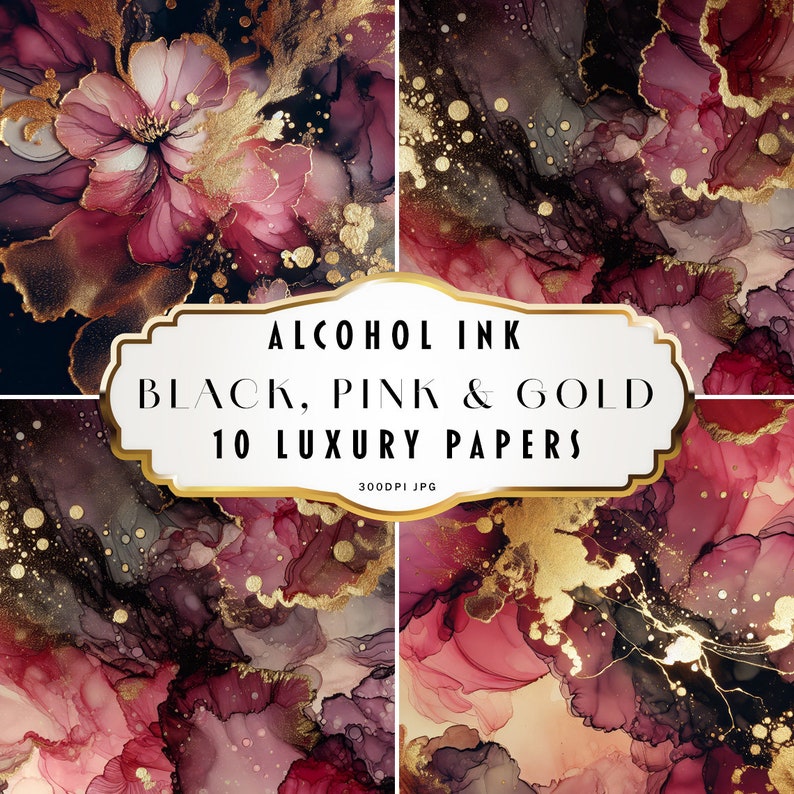 Black Pink and Gold Alcohol Ink Pattern, Elegant and Glamorous ...