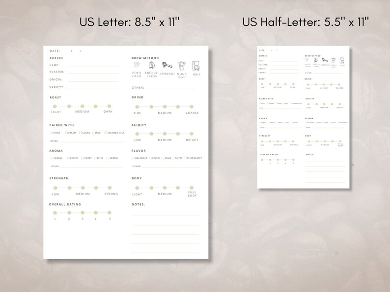 Printable Coffee Tasting Notes Journal: PDF Log (letter & Half-letter ...