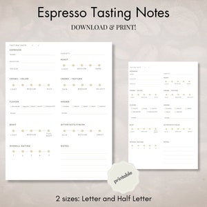 Espresso Tasting Notes Scorecard: Printable PDF (letter & Half-letter ...