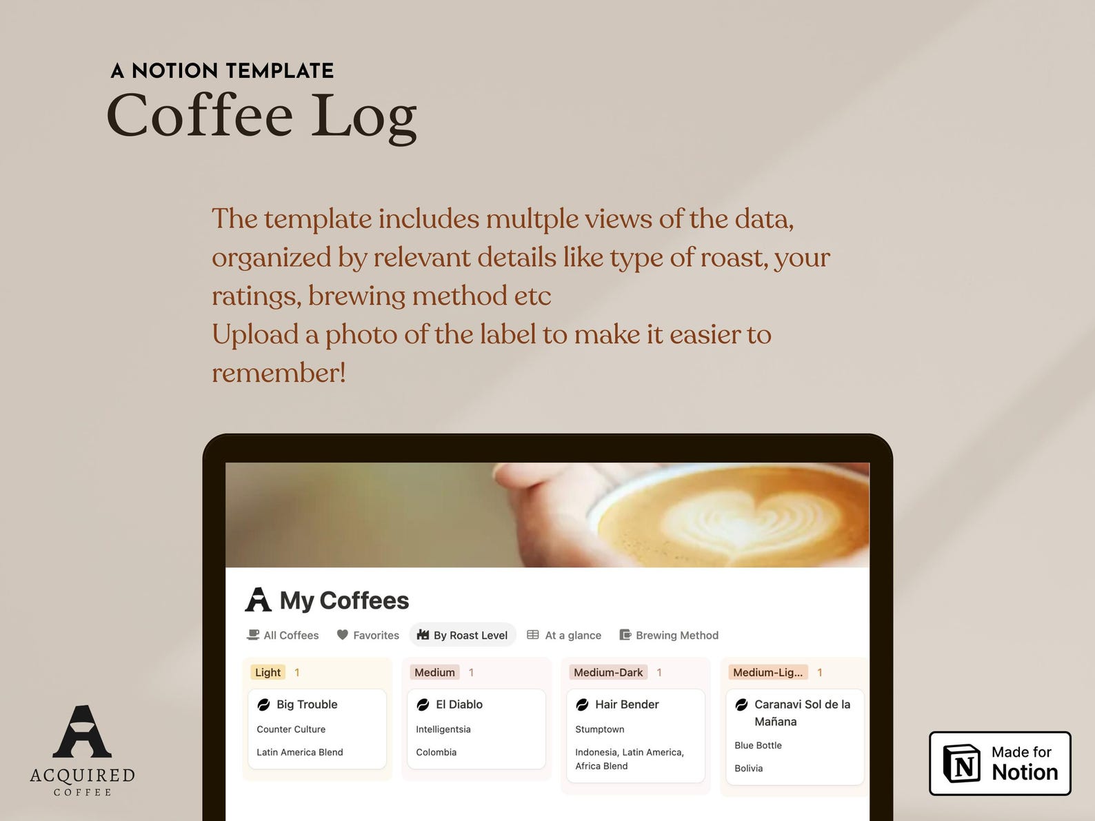 Coffee Tasting Notion Template: Bean Log & Flavor Notes (digital ...