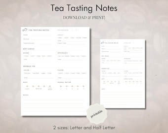 Tea Tasting Notes Journal PDF Printable Download | Template Sheet to ...
