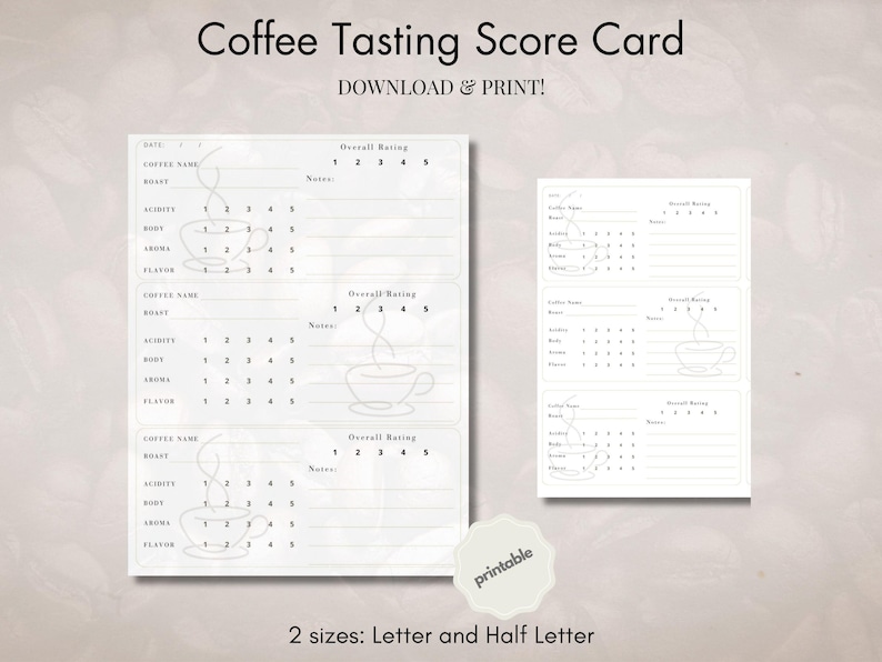Printable Coffee Tasting Notes Journal: PDF Log (letter & Half-letter ...