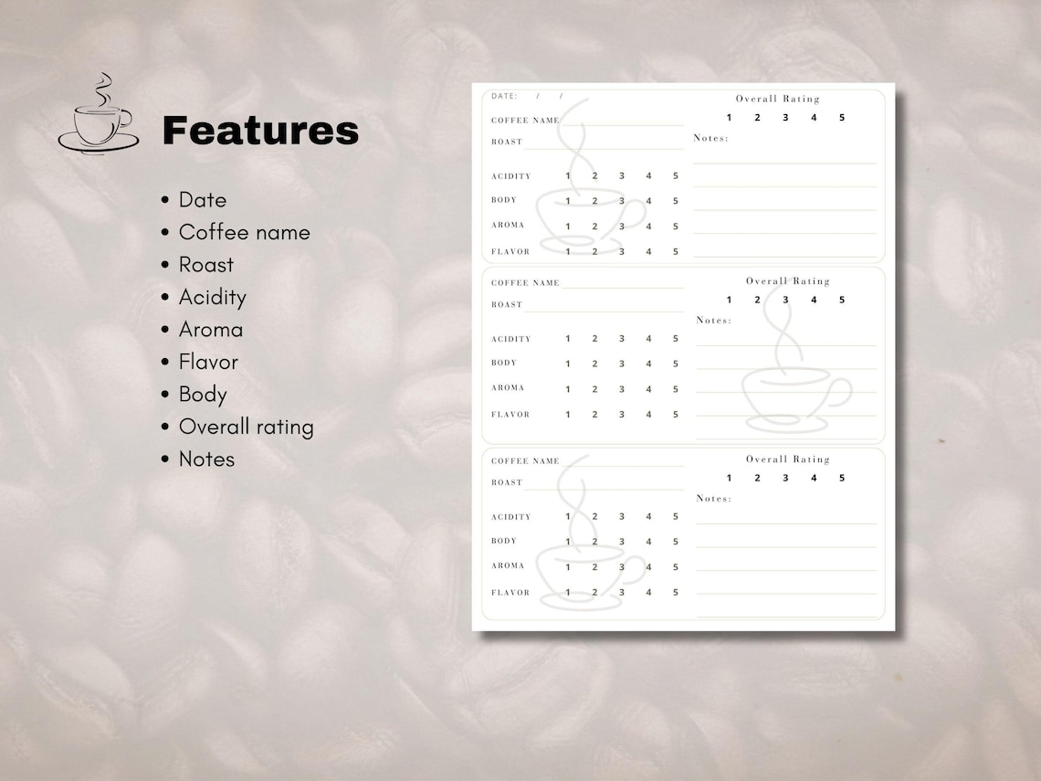 Printable Coffee Tasting Notes Journal: PDF Log (letter & Half-letter ...