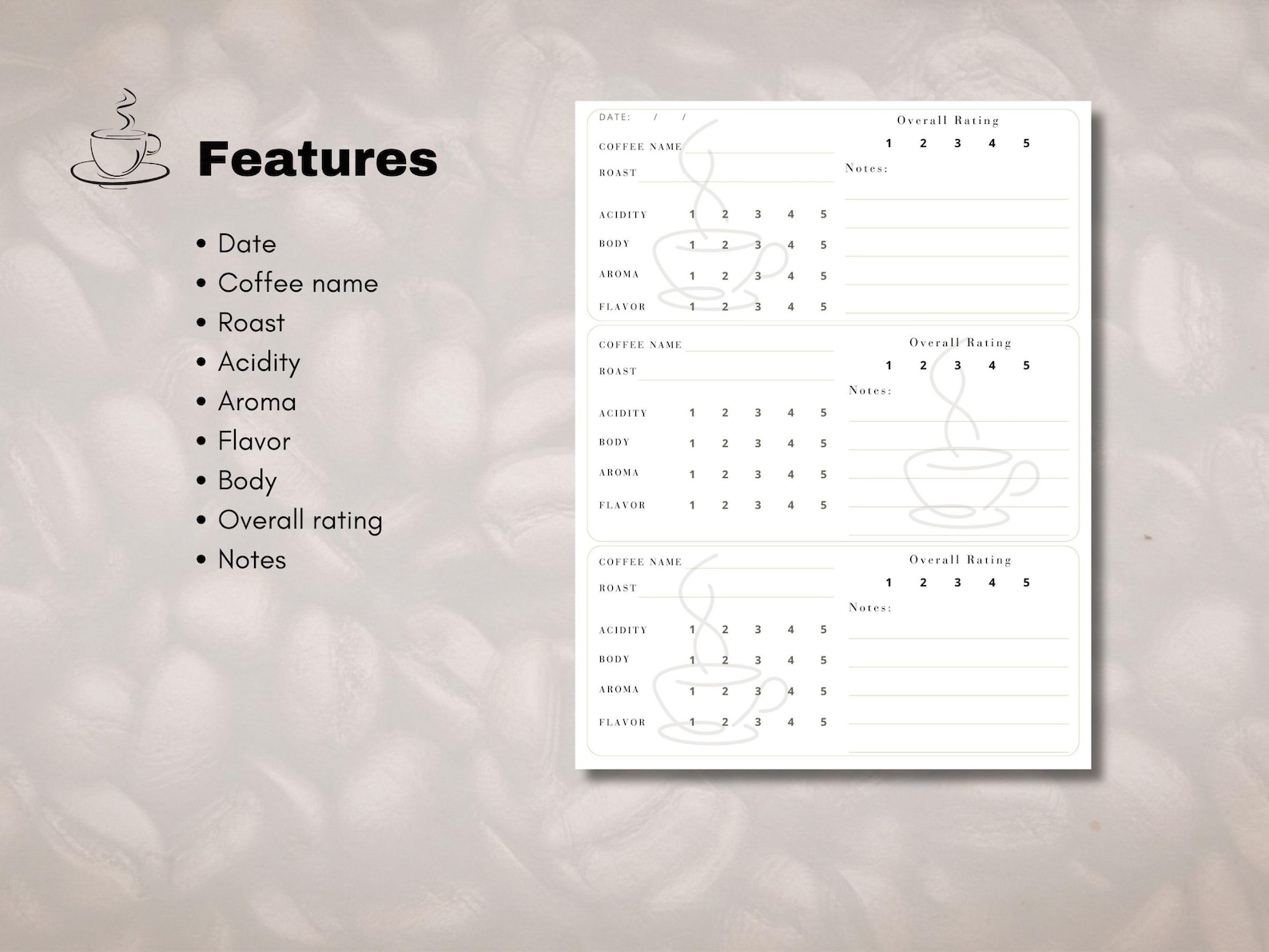 Printable Coffee Tasting Notes Journal: PDF Log (letter & Half-letter ...