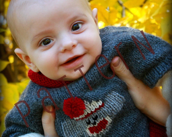 Baby's Sock Monkey Sweater Knitting Pattern Sizes 3m 18 - Etsy