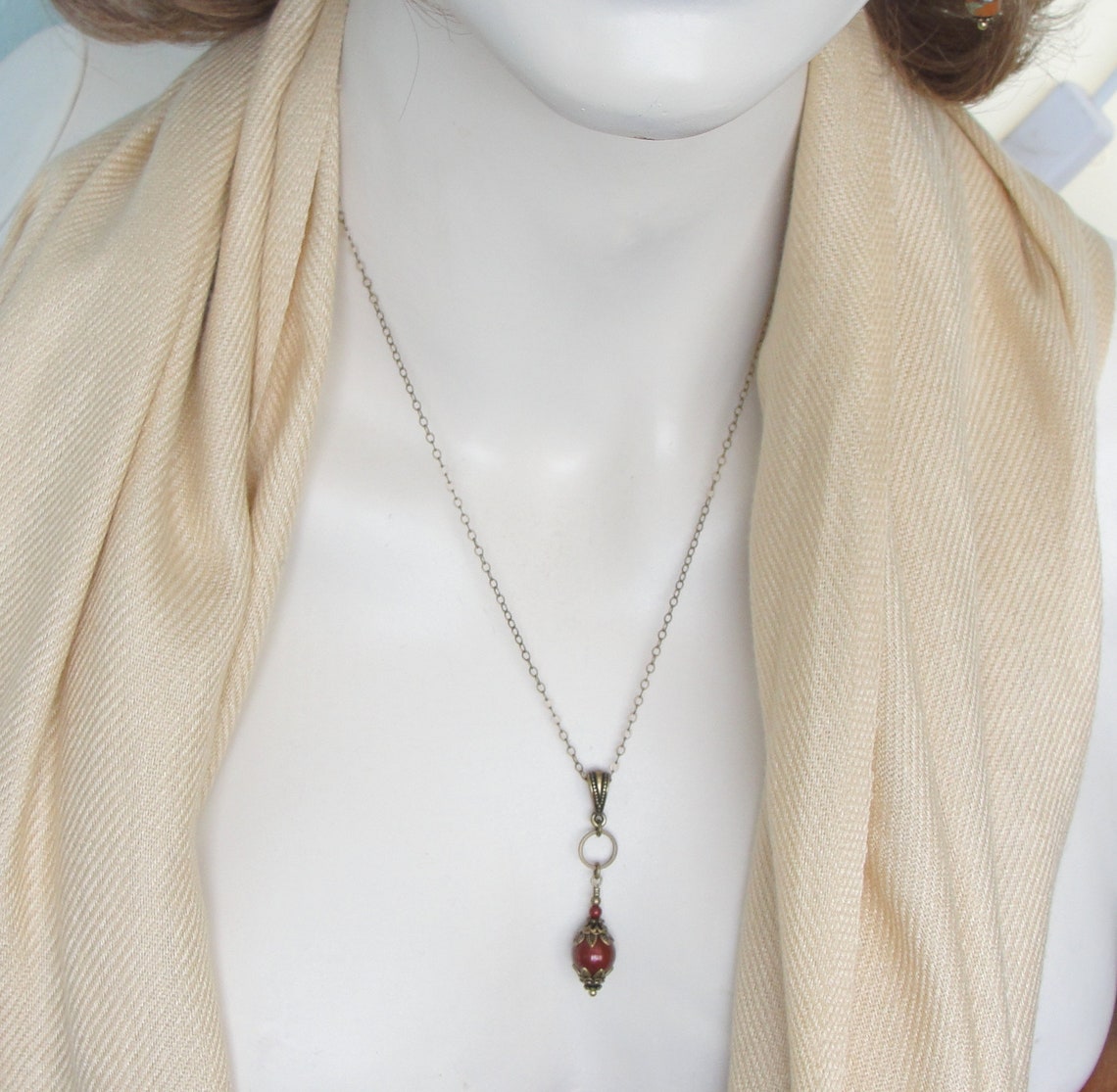 Red Victorian Necklace With Manmade Crystal Pearls in Bordeaux Wine ...