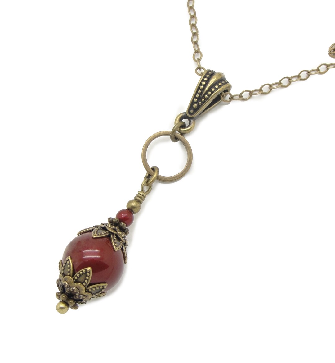 Red Victorian Necklace With Manmade Crystal Pearls in Bordeaux Wine ...