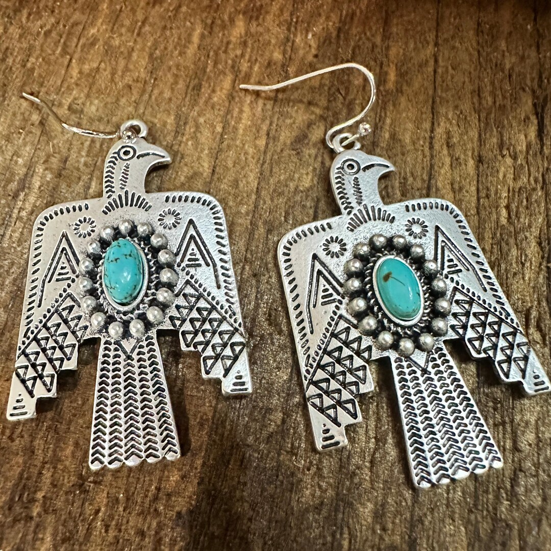 Thunderbird Turquoise Earrings , Native American Wire Thunderbird ...