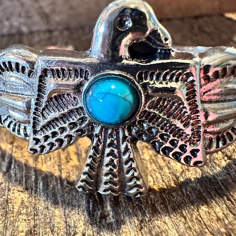 Vintage Bohemian Thunderbird Bangle Bracelet With Turquoise Accent ...