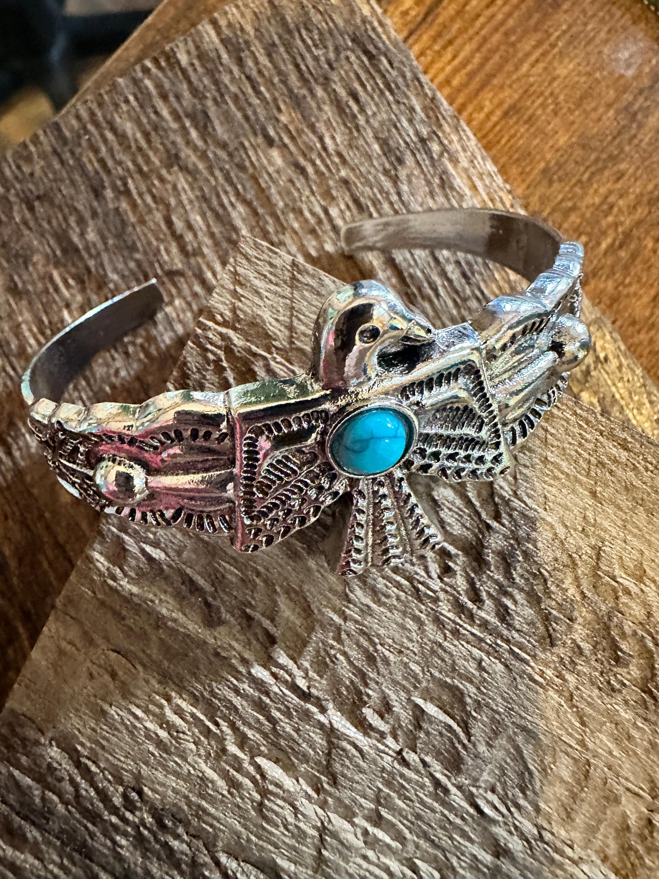 Vintage Bohemian Thunderbird Bangle Bracelet With Turquoise Accent ...