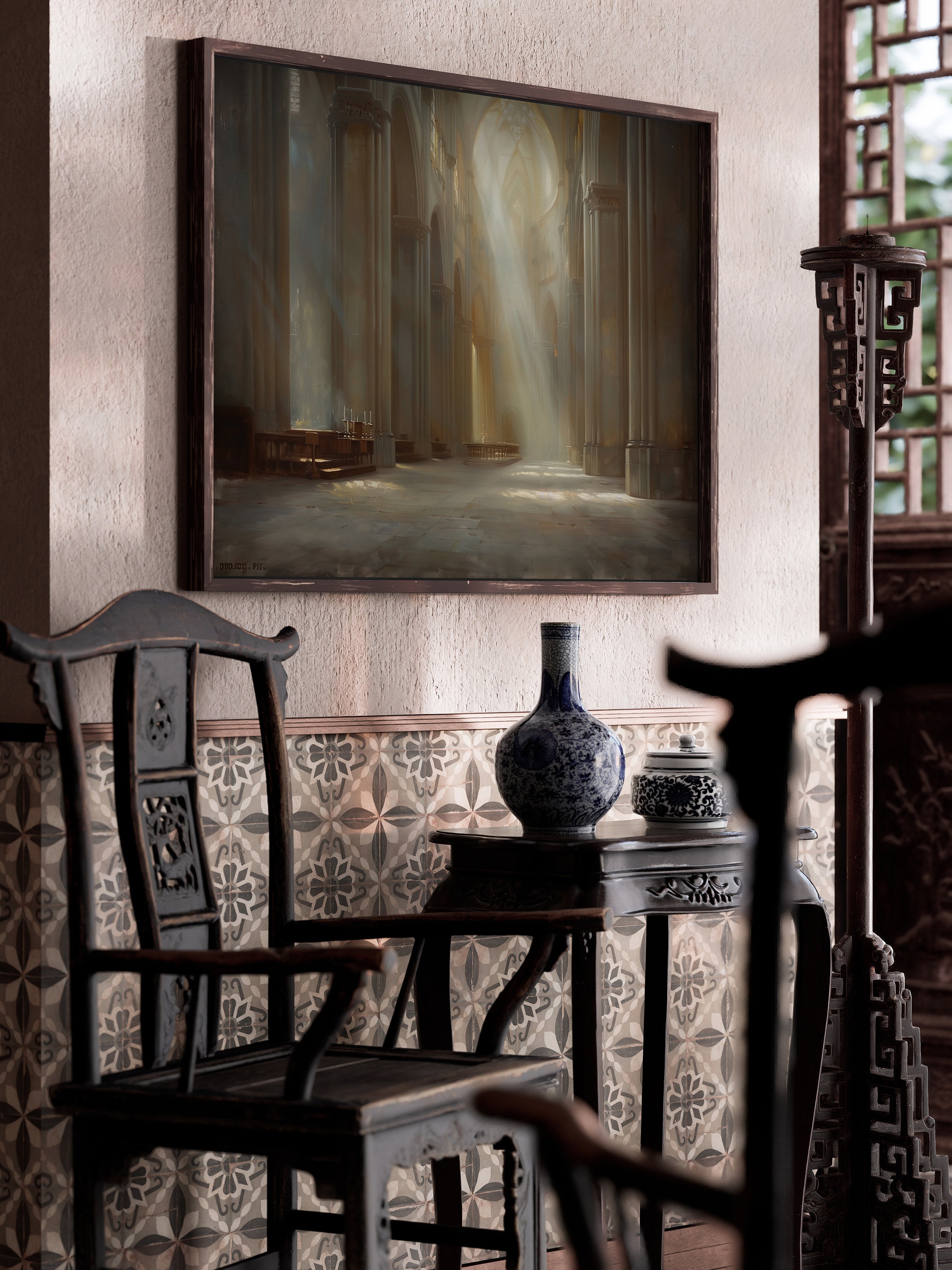 Printable Vintage Landscape Painting of A Grand Cathedral Bathed in ...