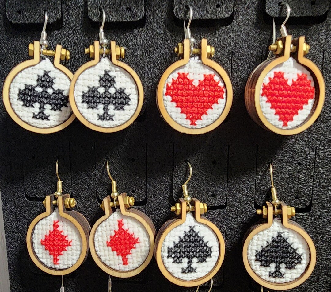 Cross-stitch/earrings/dangling/playing Cards - Etsy