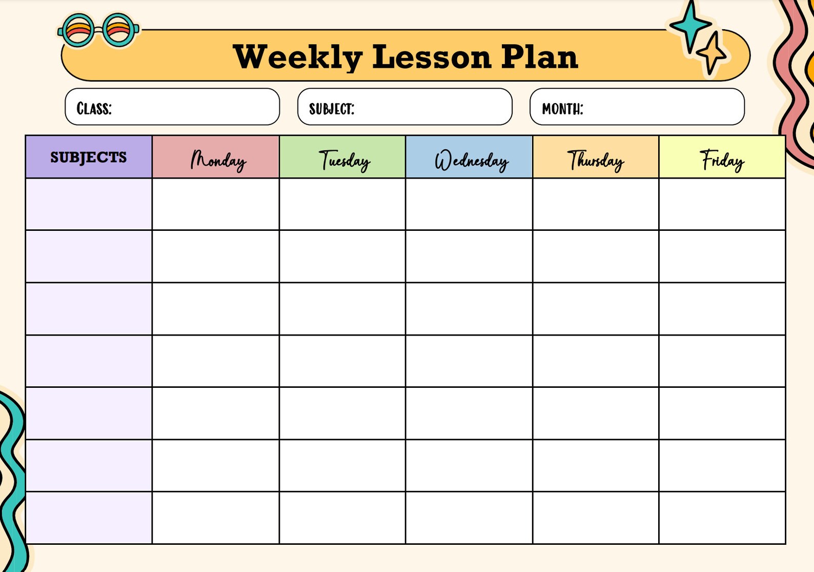 Weekly Lesson Plan Template for Daycare / Preschool / Pre-k ...