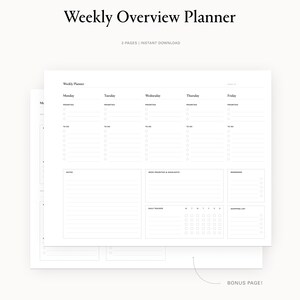 Weekly Overview Planner US Letter Printable PDF Goodnotes Work From ...