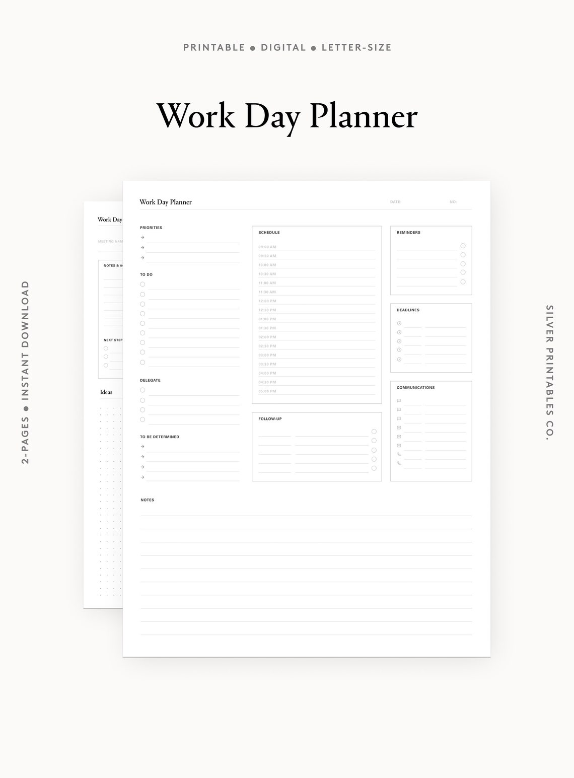Work Day Planner: Letter Size Printable, Productivity Template (PDF) - Etsy