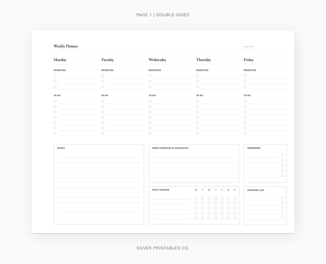 Weekly Overview Planner US Letter Printable PDF Goodnotes Work From ...