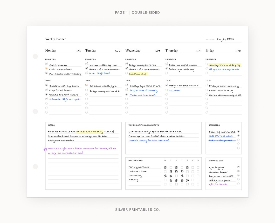 Weekly Overview Planner US Letter Printable PDF Goodnotes Work From ...