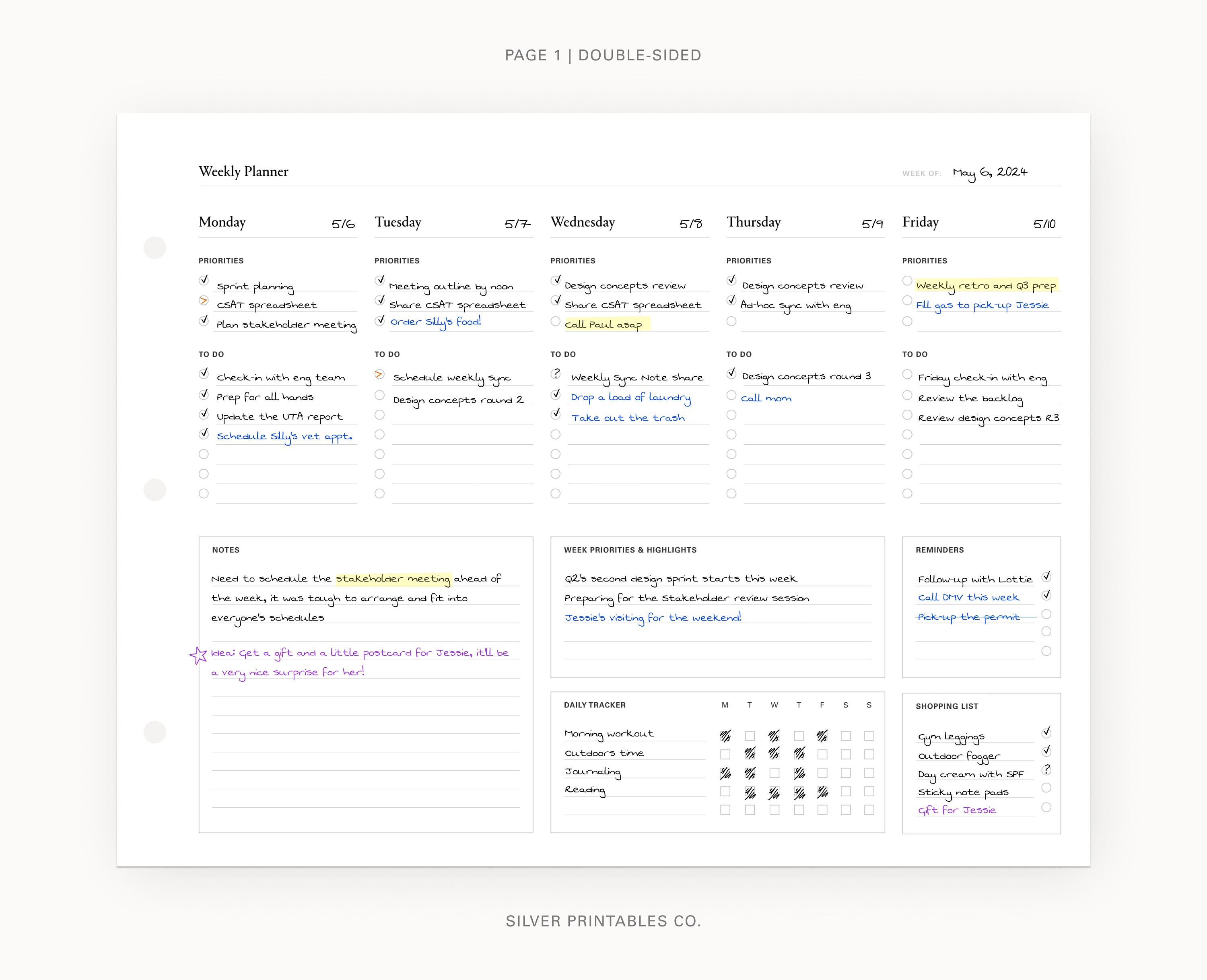 Weekly Overview Planner US Letter Printable PDF Goodnotes Work From ...