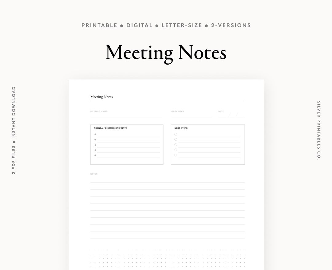 Meeting Notes Printable | Planner Insert | Digital Use With Goodnotes ...