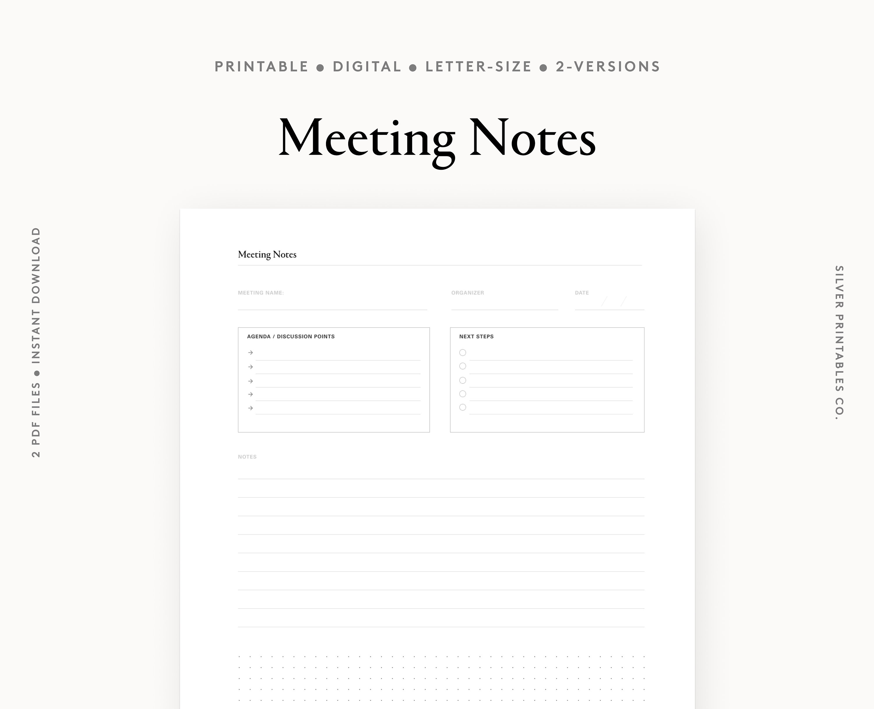 Meeting Notes Printable | Planner Insert | Digital Use With Goodnotes ...