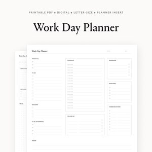Work Day Planner: Letter Size Printable, Productivity Template (PDF) - Etsy
