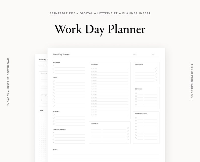 Work Day Planner: Letter Size Printable, Productivity Template (PDF) - Etsy