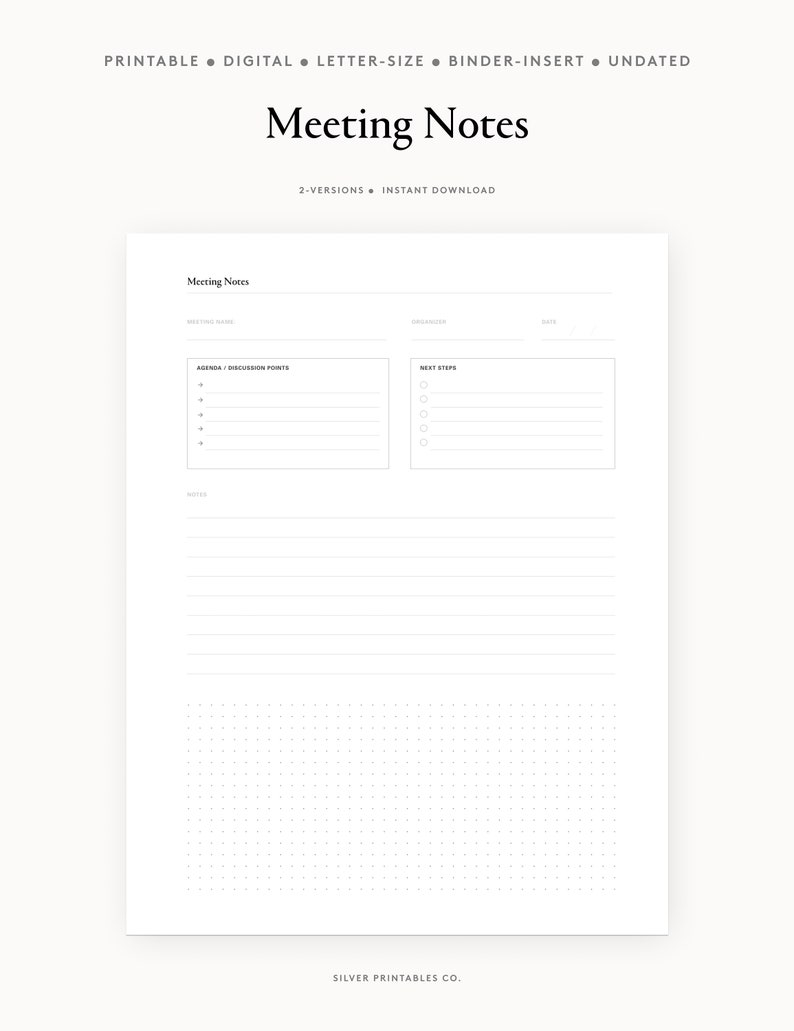 Meeting Notes Printable | Planner Insert | Digital Use With Goodnotes ...