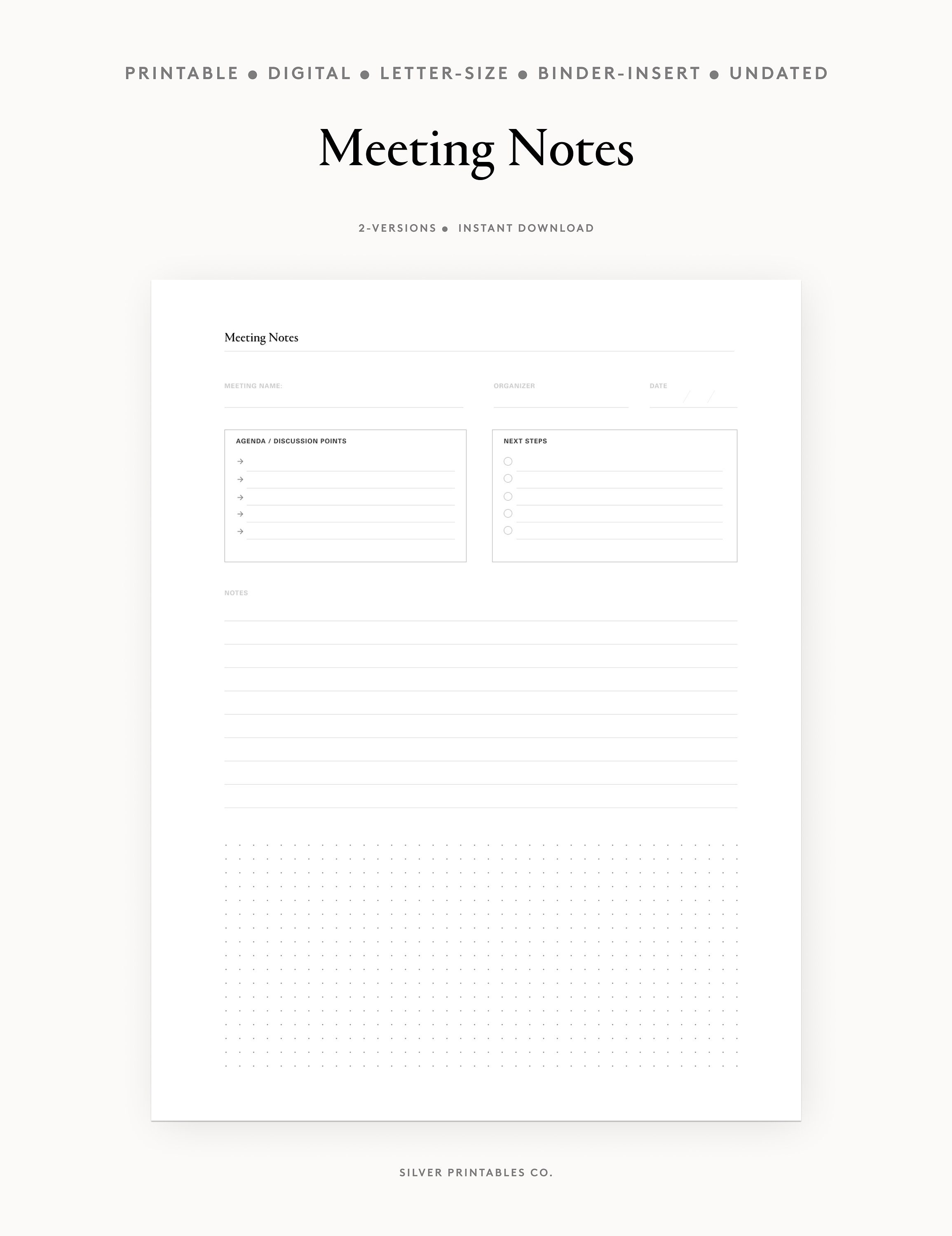 Meeting Notes Printable | Planner Insert | Digital Use With Goodnotes ...