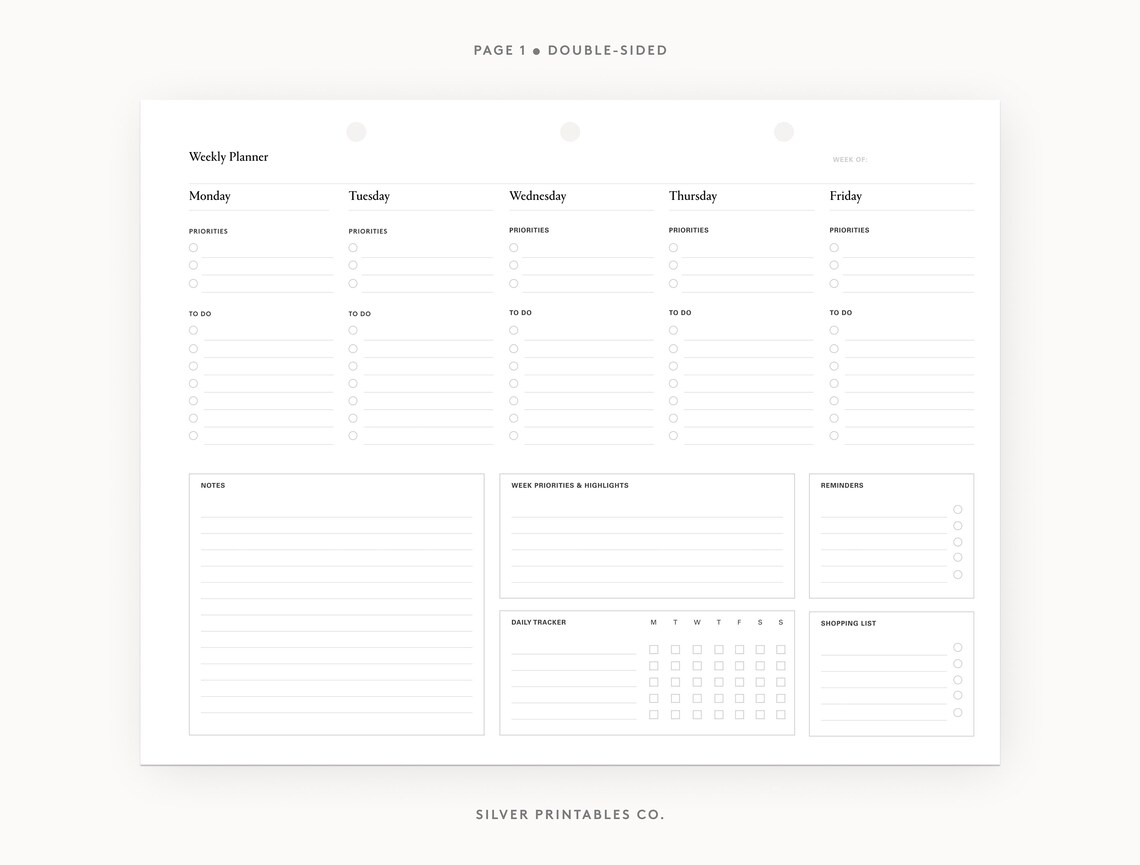Weekly Overview Planner US Letter Size Minimalist Weekly Planner ...