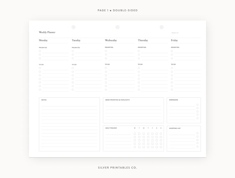 Weekly Overview Planner - US Letter Size | Minimalist Weekly Planner ...