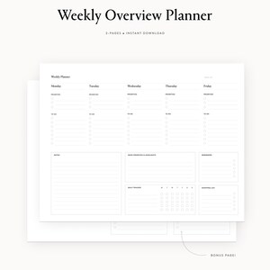 Weekly Overview Planner - US Letter Size | Minimalist Weekly Planner ...