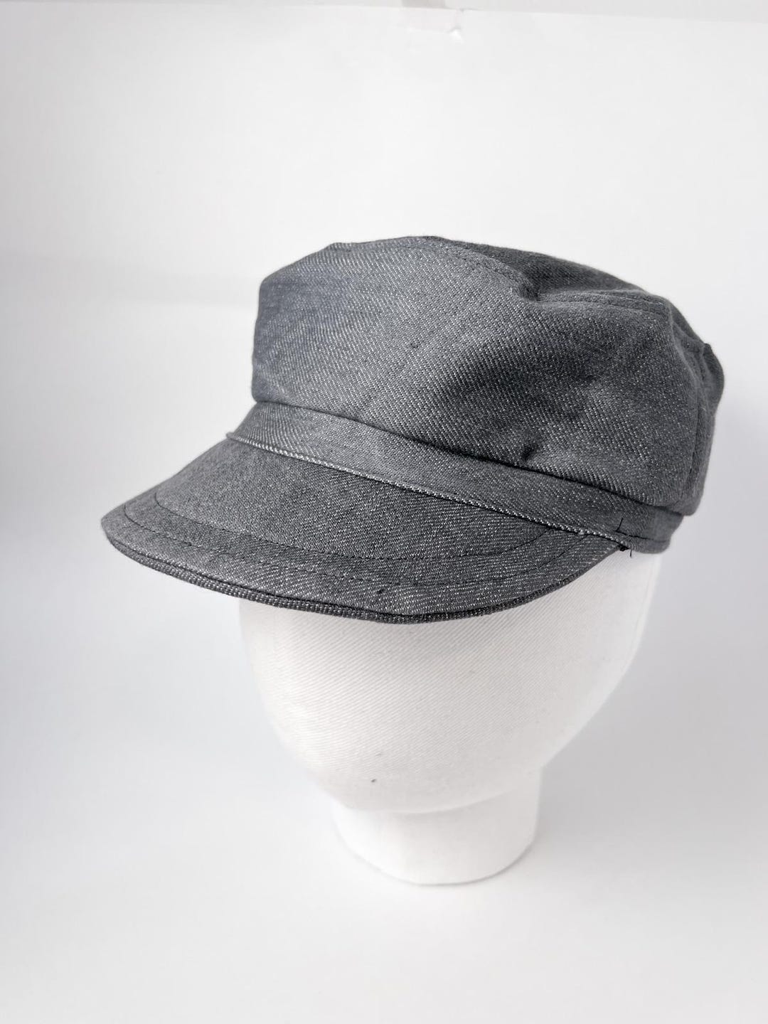 Grey Cotton Denim Cadet Cap L, Flat Cap, Military Hat, Driving Cap ...