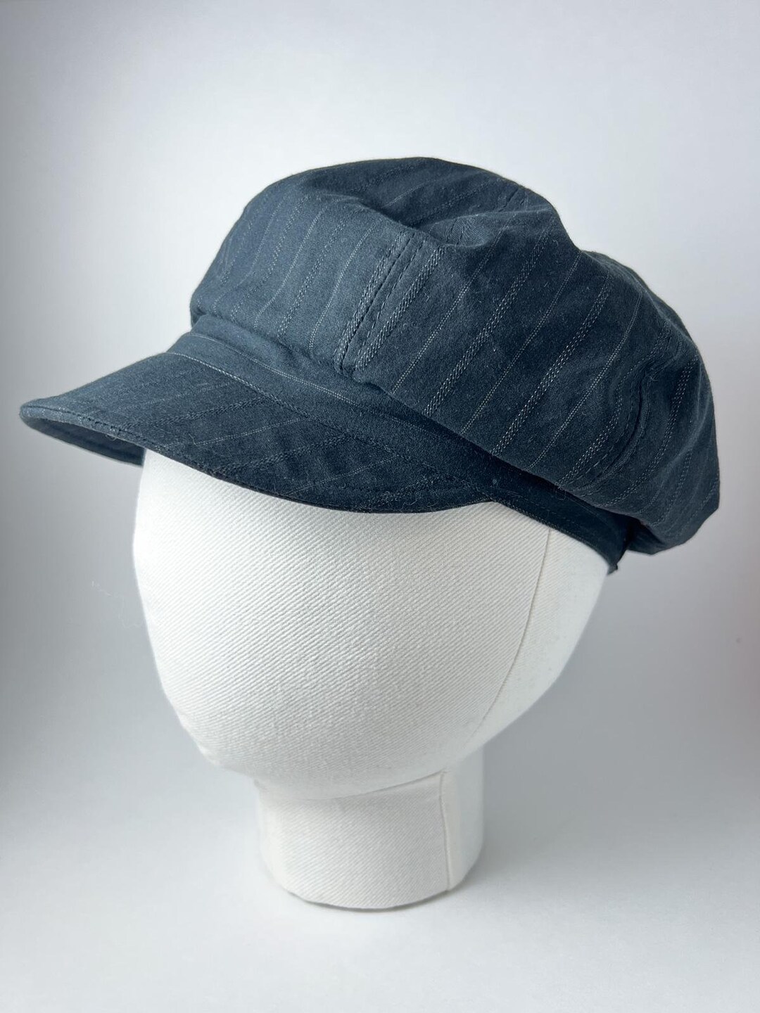 Black Cotton Pinstripe 8-panel Flat Cap M, Peaky Blinders Hat, Irish ...