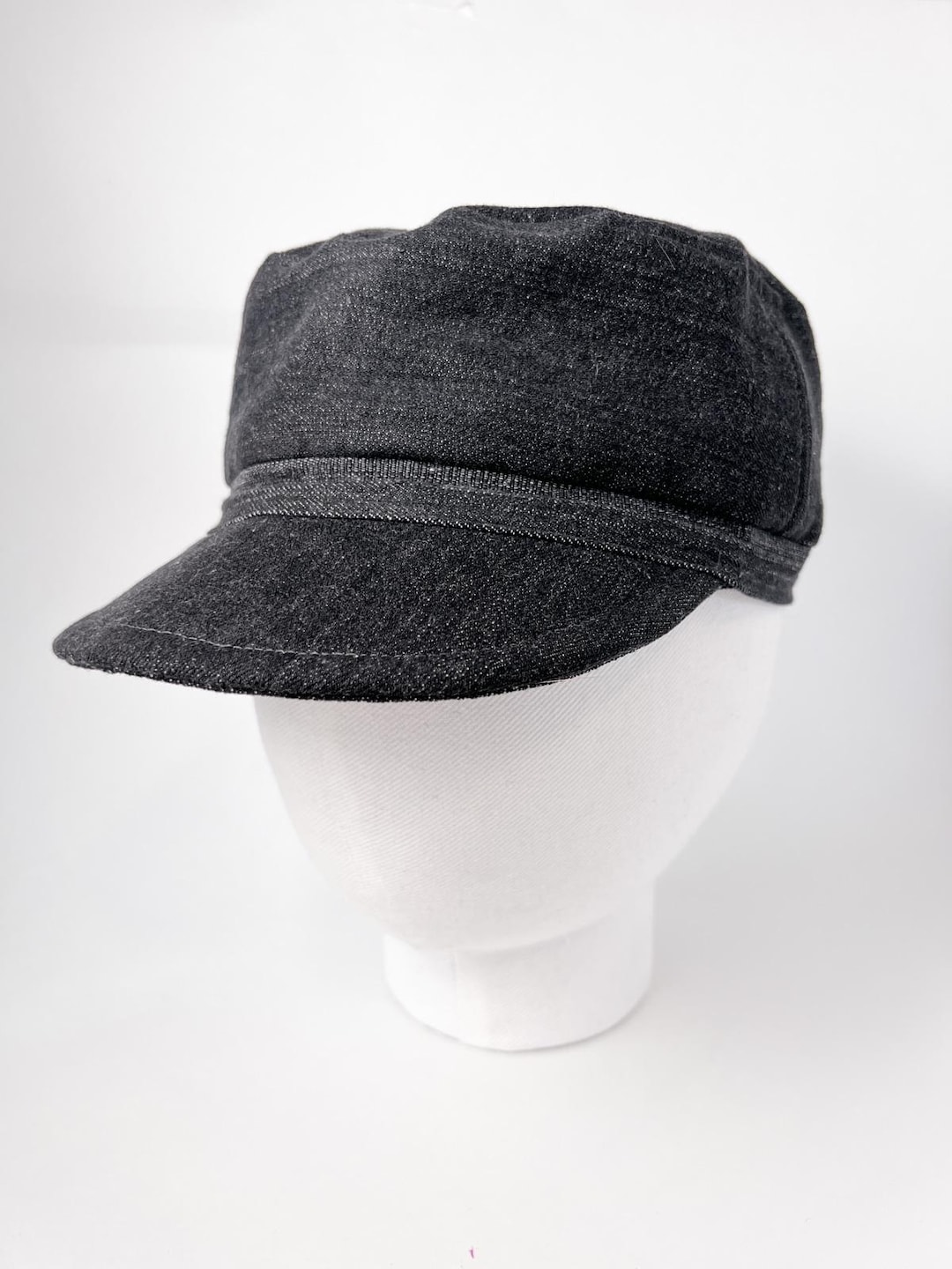Black Cotton Denim Cadet Cap L, Flat Cap, Military Hat, Driving Cap ...