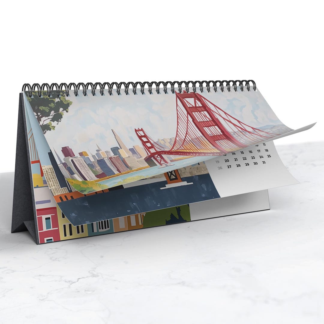 San Francisco Golden Gate Desk Calendar: Minimalist City Skyline ...