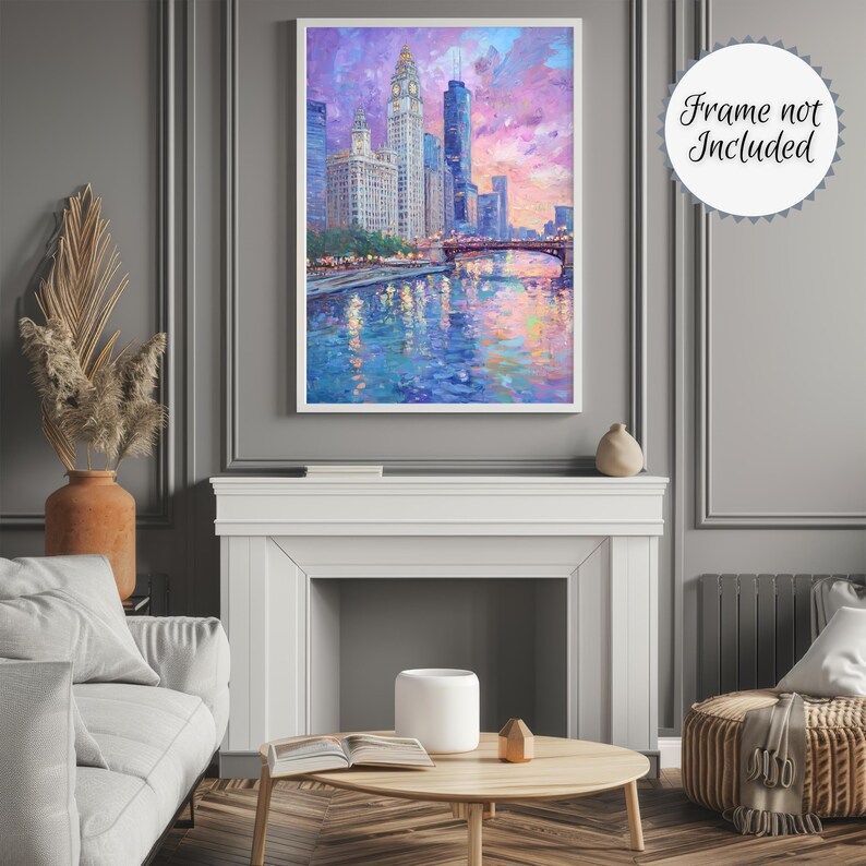 Chicago River Wall Art – Wrigley Building Impressionist City Print - Etsy