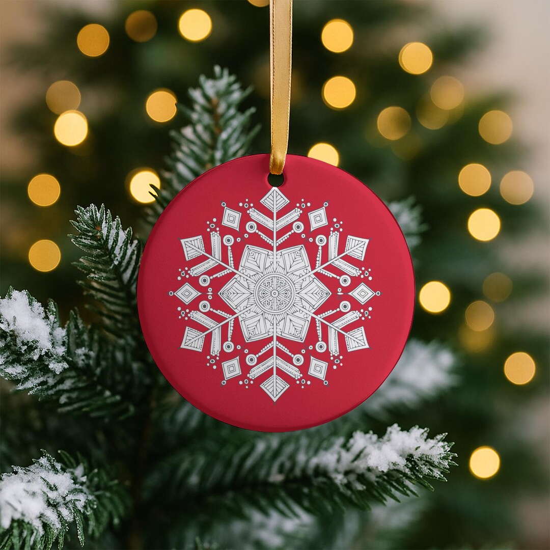 Holly Red Snowflake Ornament – Red Ceramic Christmas Tree Decoration ...
