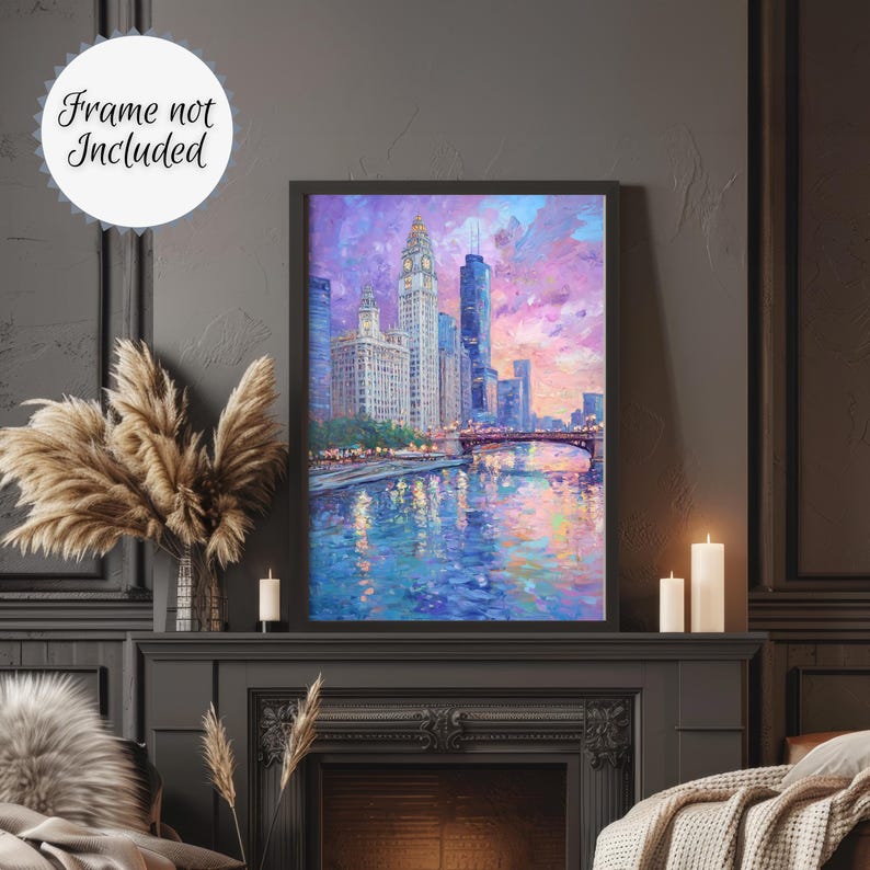 Chicago River Wall Art – Wrigley Building Impressionist City Print - Etsy