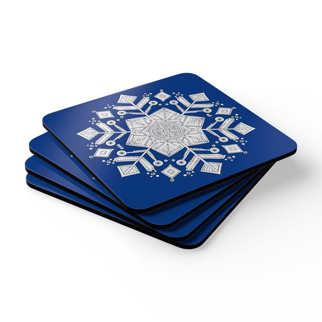 Blue & White Snowflake Coasters - Cork Coaster Set, Winter Decor - Etsy