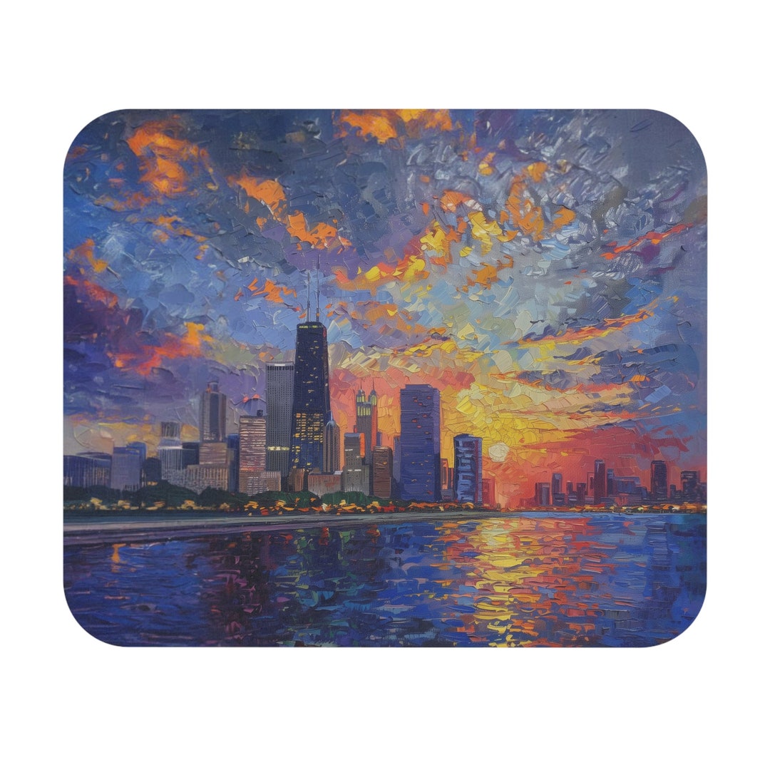 Vibrant Chicago Lakefront Skyline at Sunset Mouse Pad, Non-slip (from ...