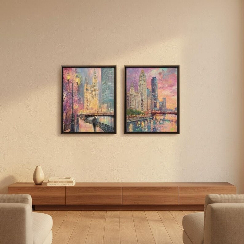 Chicago Riverfront Tower Floating Frame Canvas | Atmospheric ...