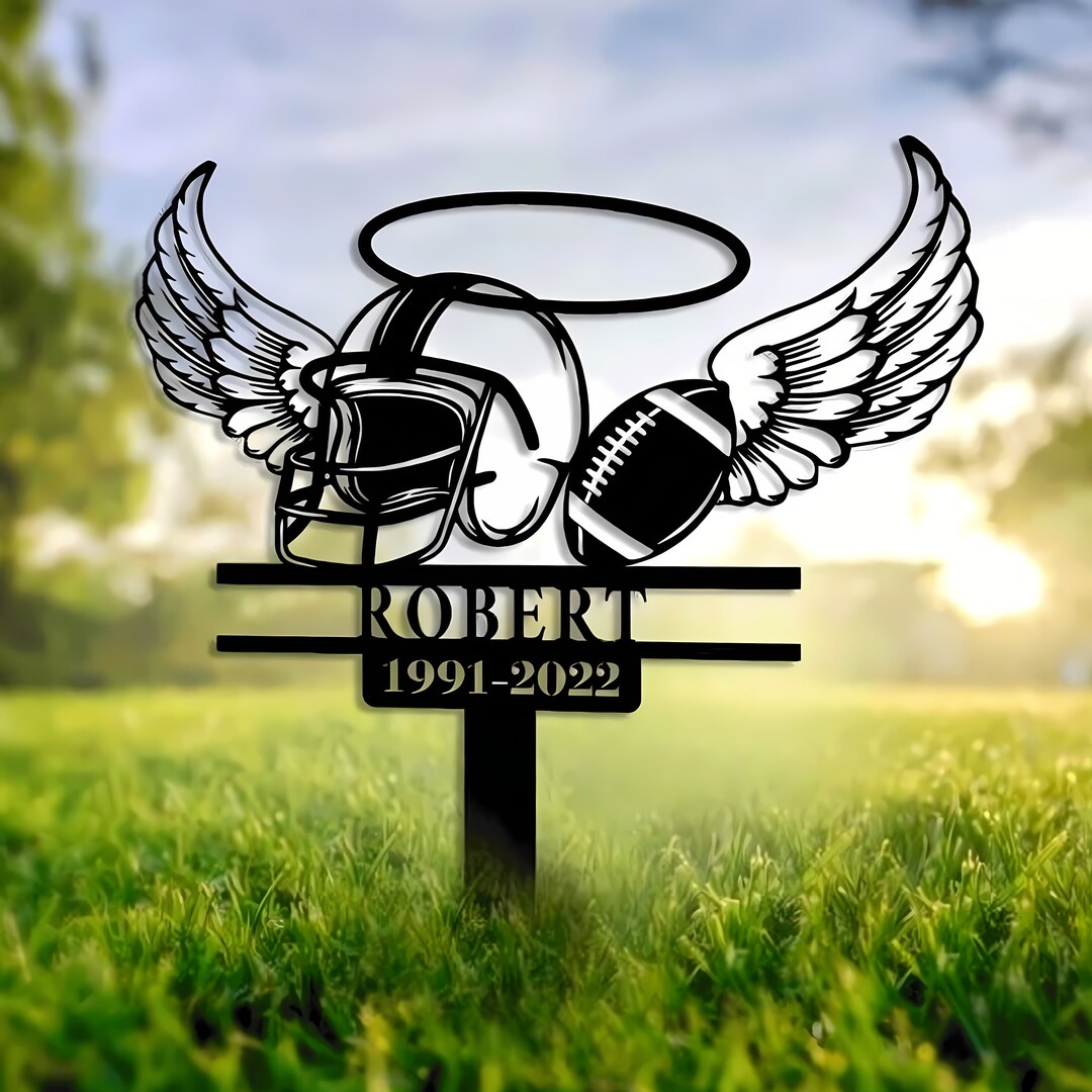 Custom Football Player With Wings Metal Stake, Sympathy Sign, Memorial ...