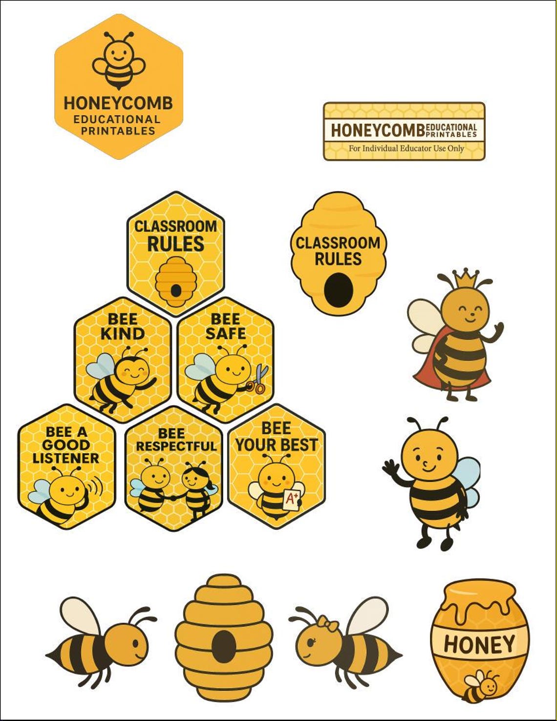 Lower Elementary Bee Classroom Rules and Clipart Bundle - Etsy
