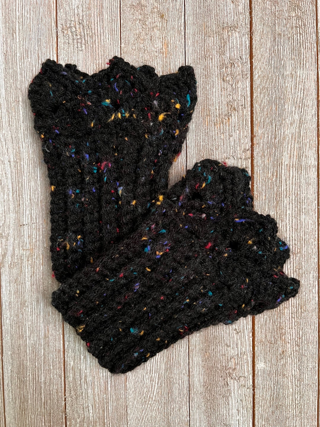 Black Fleck Boot Cuffs for Short Boots With Prairie Points Edging - Etsy
