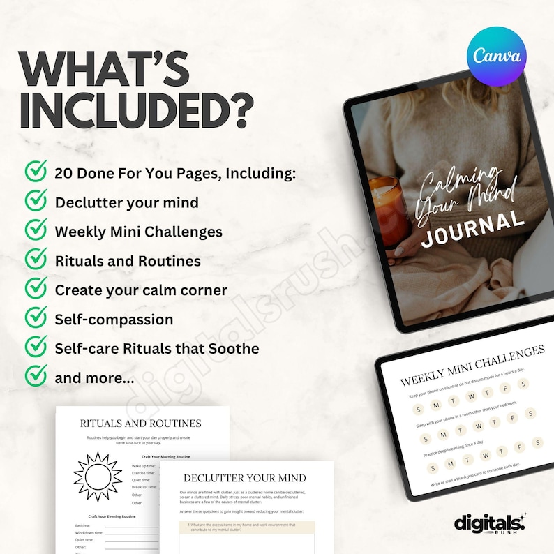 Calming Your Mind Journal | 20-page Mindfulness, Mental Wellness (canva ...