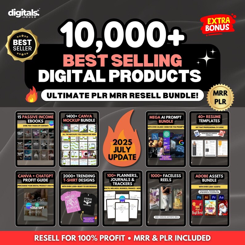 10,000+ Bestselling Digital Products Resell Plr Mrr Bundle for Passive ...