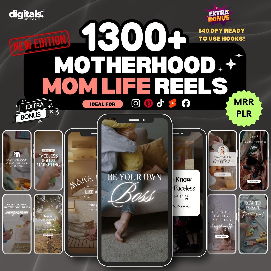 1300 Motherhood Reels Faceless Reels Mom Life Done for You Hooks PLR ...